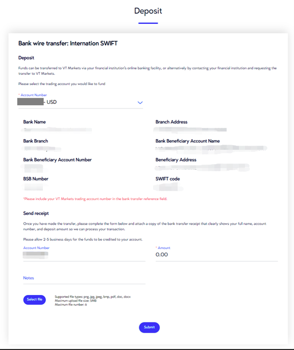 How do I deposit via International Bank Transfer? – VT Markets Help Centre