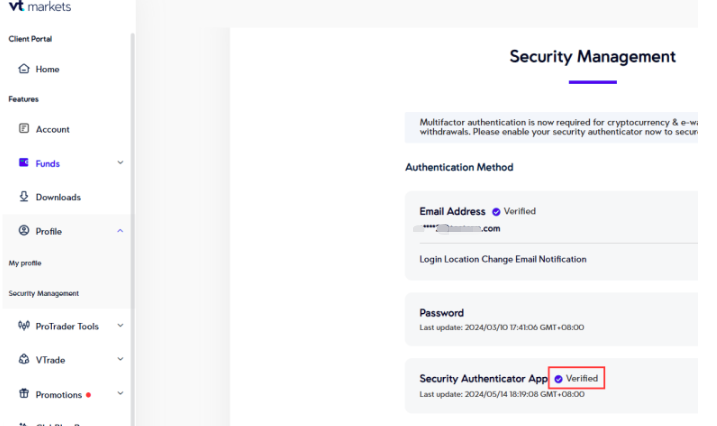 How do I bind a security authenticator (2FA) via the Client Portal? – VT Markets Help Centre
