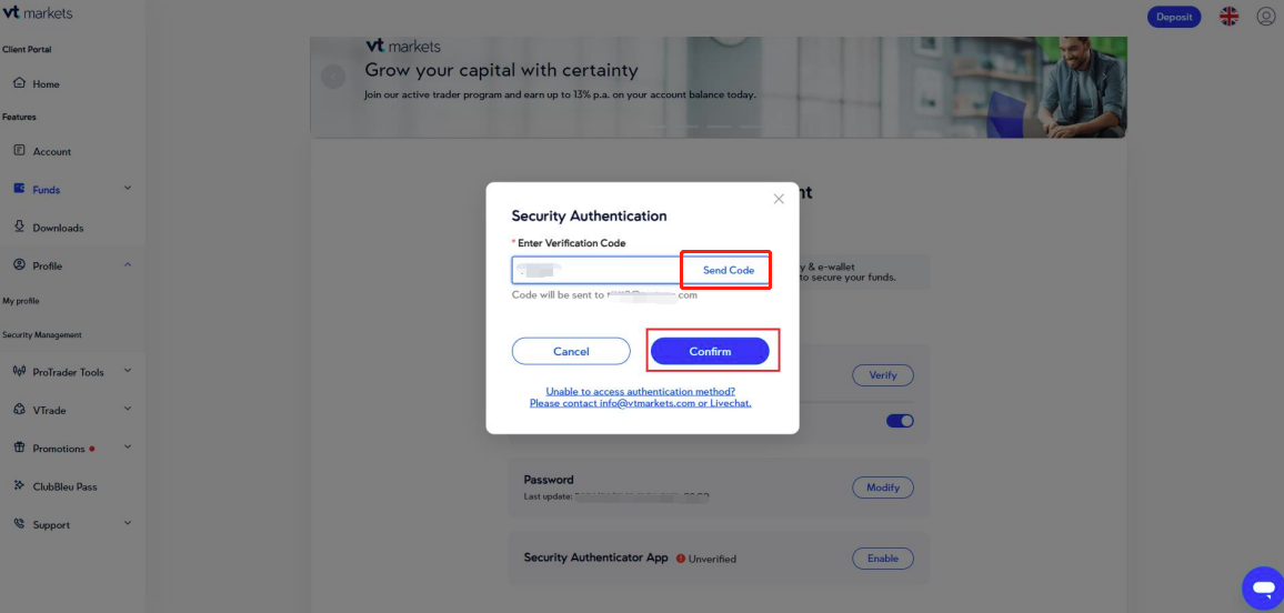 How do I bind a security authenticator (2FA) via the Client Portal? – VT Markets Help Centre