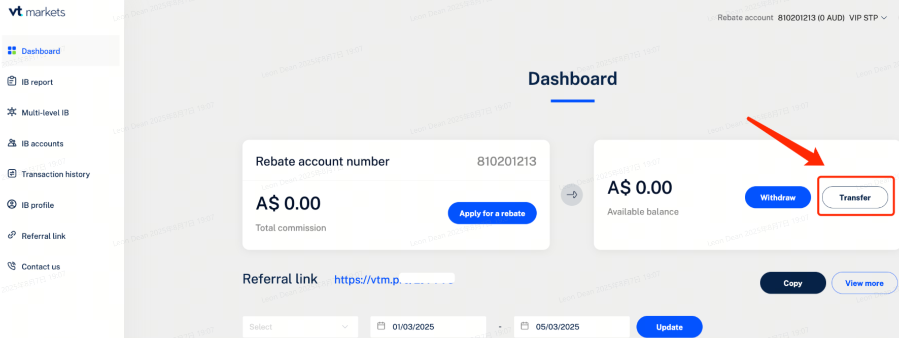 How to make a transfer rebate to a Sub-IB account? – VT Markets Help Centre